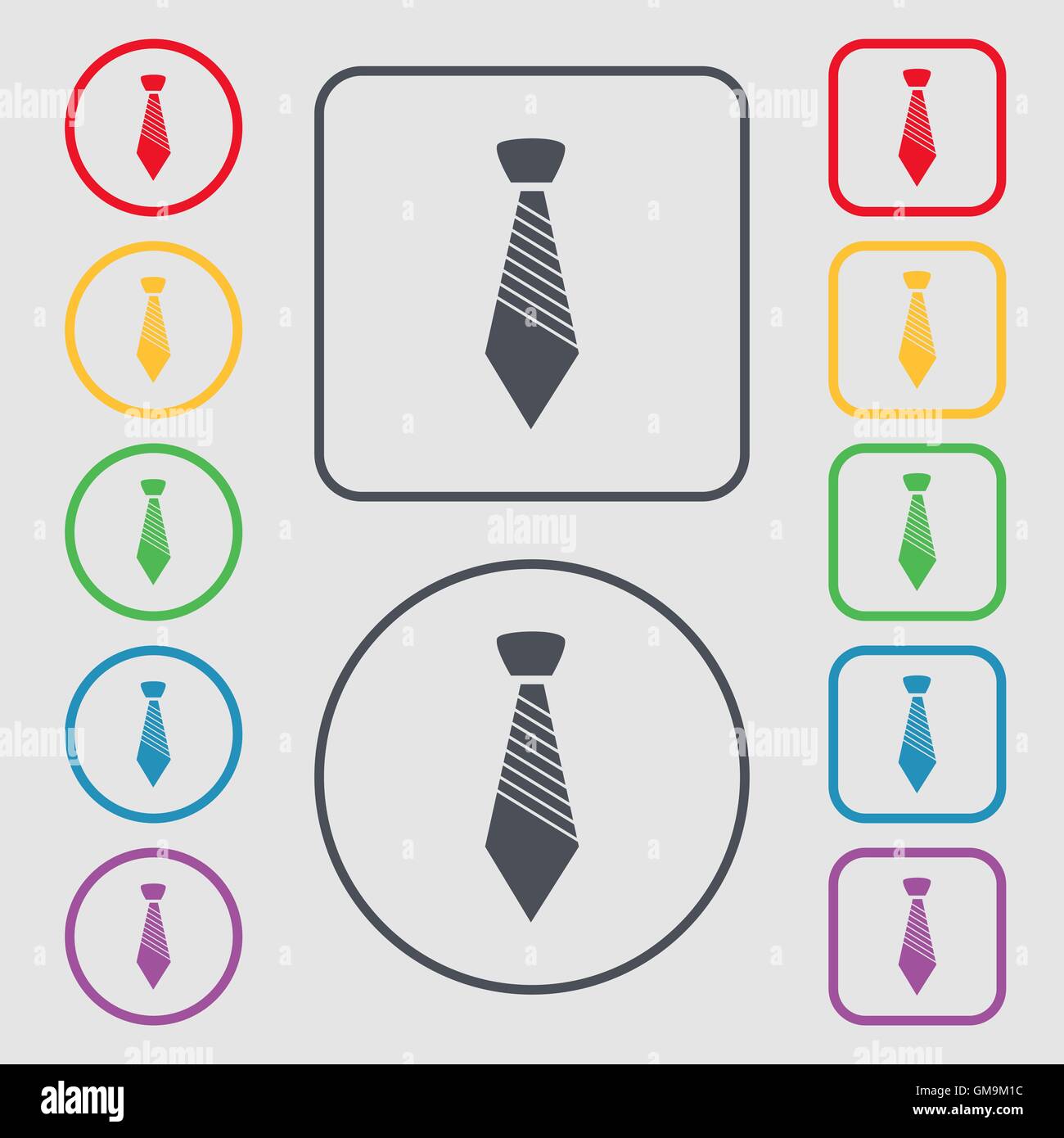 Tie sign icon. Business clothes symbol. Symbols on the Round and square ...