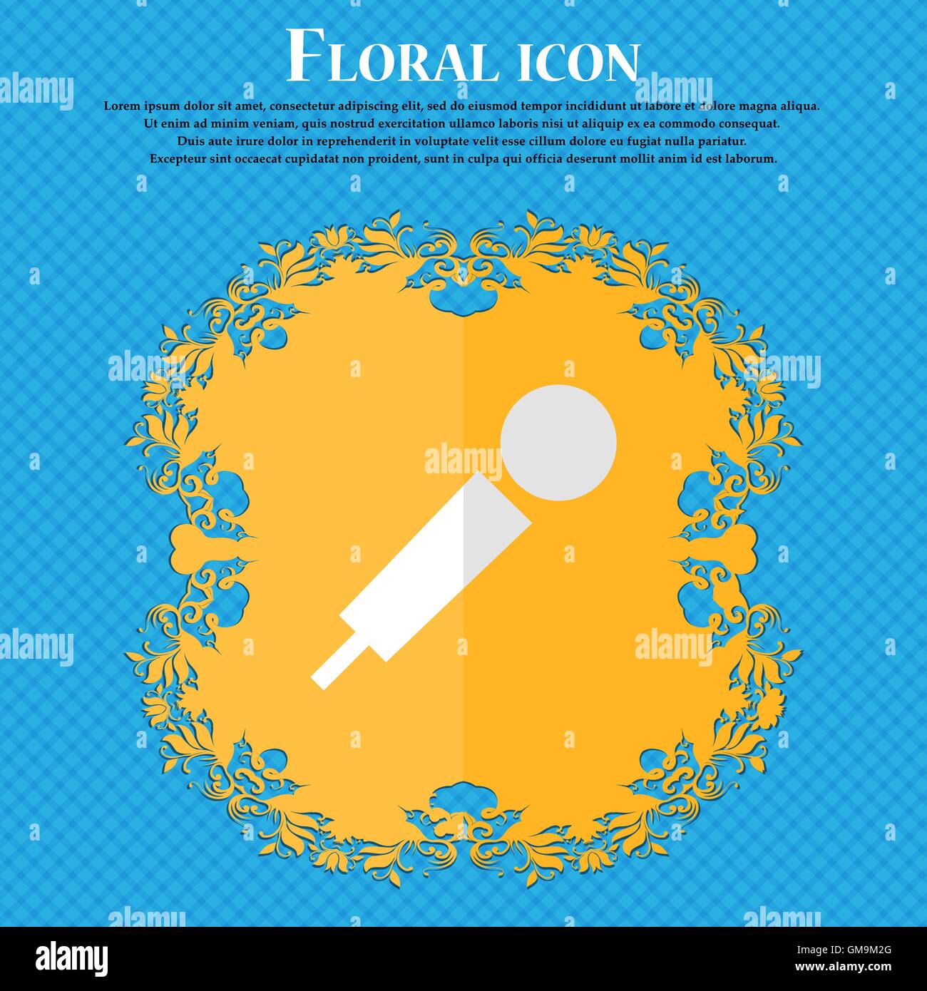 microphone. Floral flat design on a blue abstract background with place ...