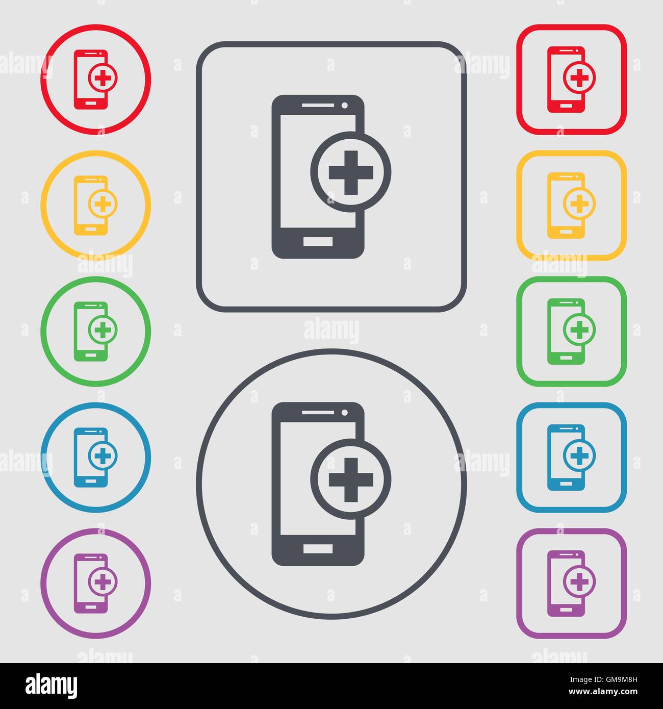 Mobile devices sign icon. with symbol plus. Symbols on the Round and ...