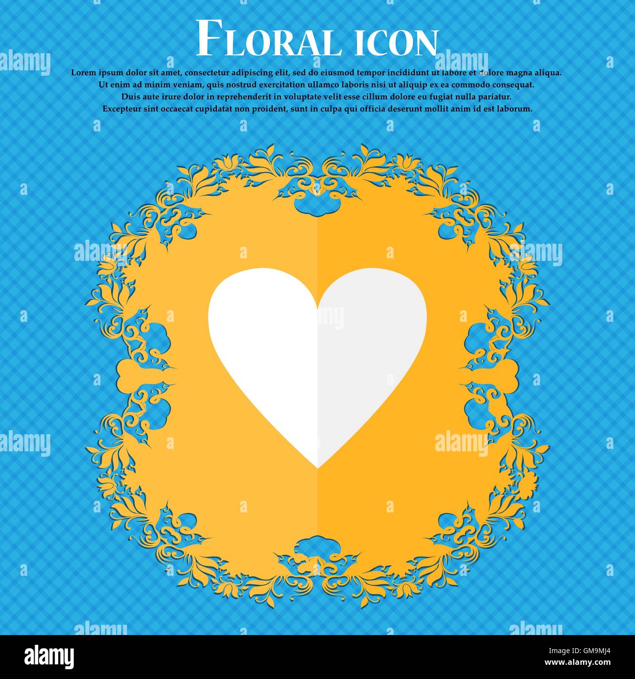 Heart sign icon. Love symbol. Floral flat design on a blue abstract ...