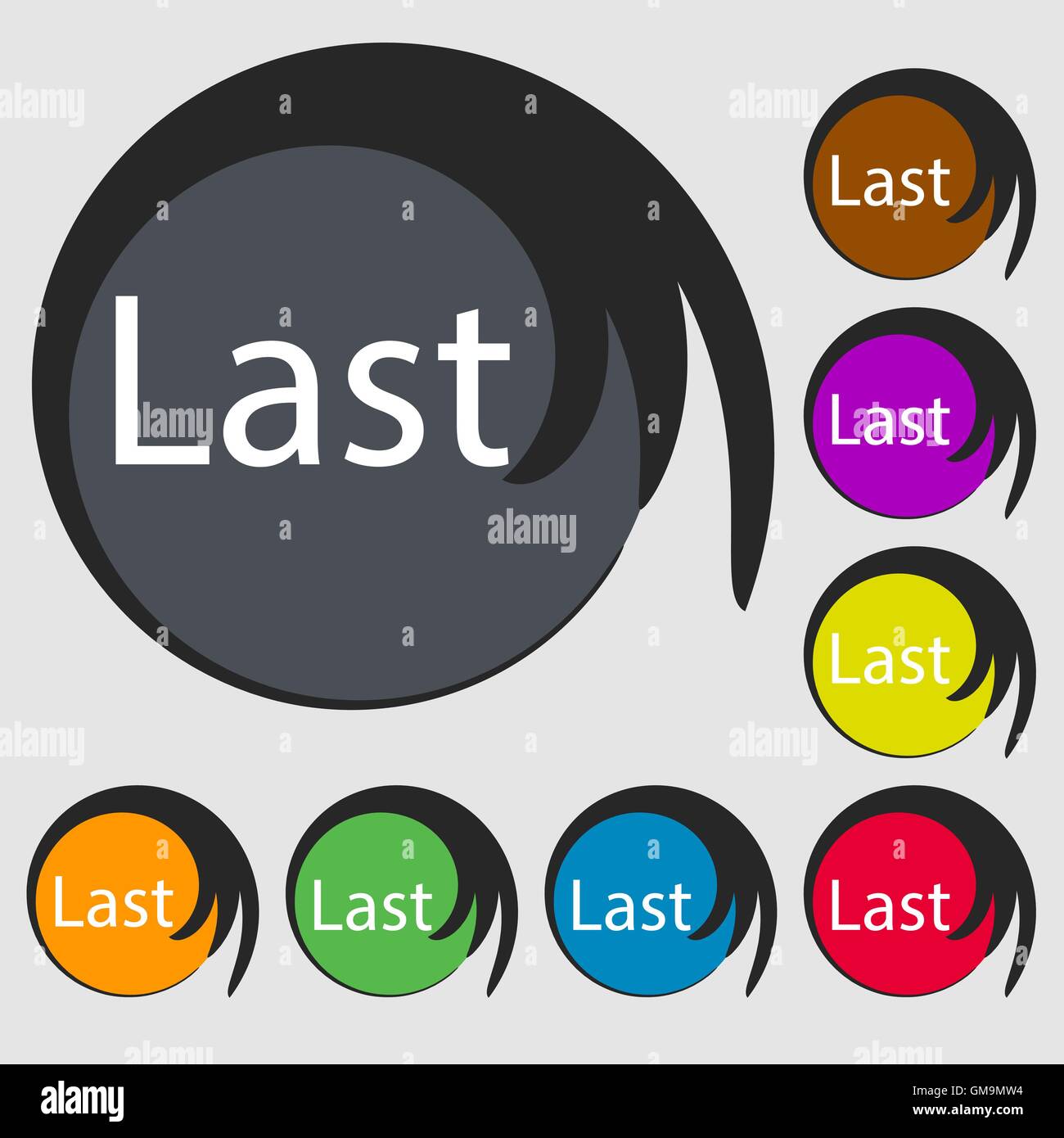 Last sign icon. Navigation symbol. Symbols on eight colored buttons ...