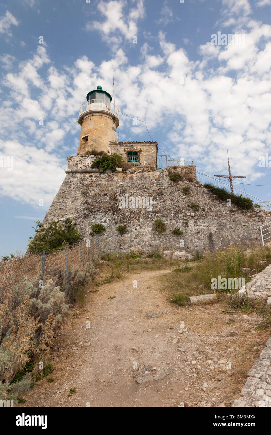 The Paleo Frourio (Old Fort) lighthouse, Corfu Town, Corfu, Greece ...