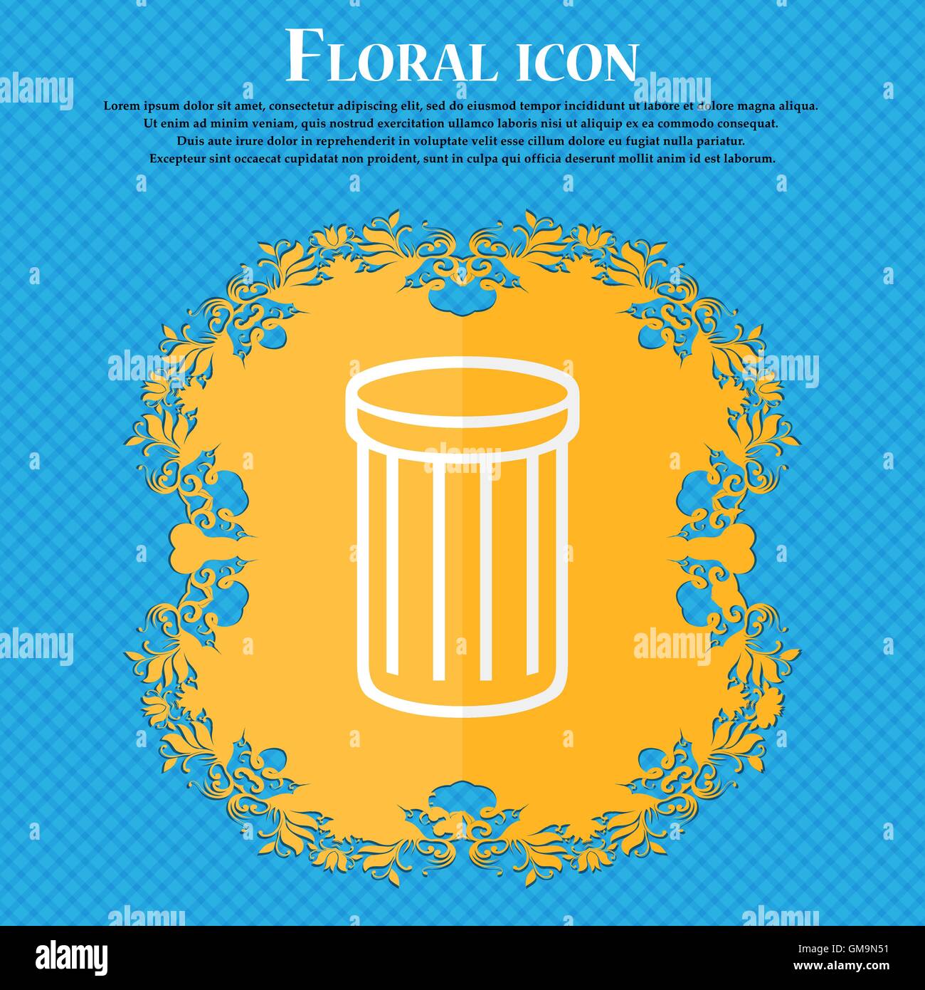 Recycle bin sign icon. Symbol. Floral flat design on a blue abstract ...