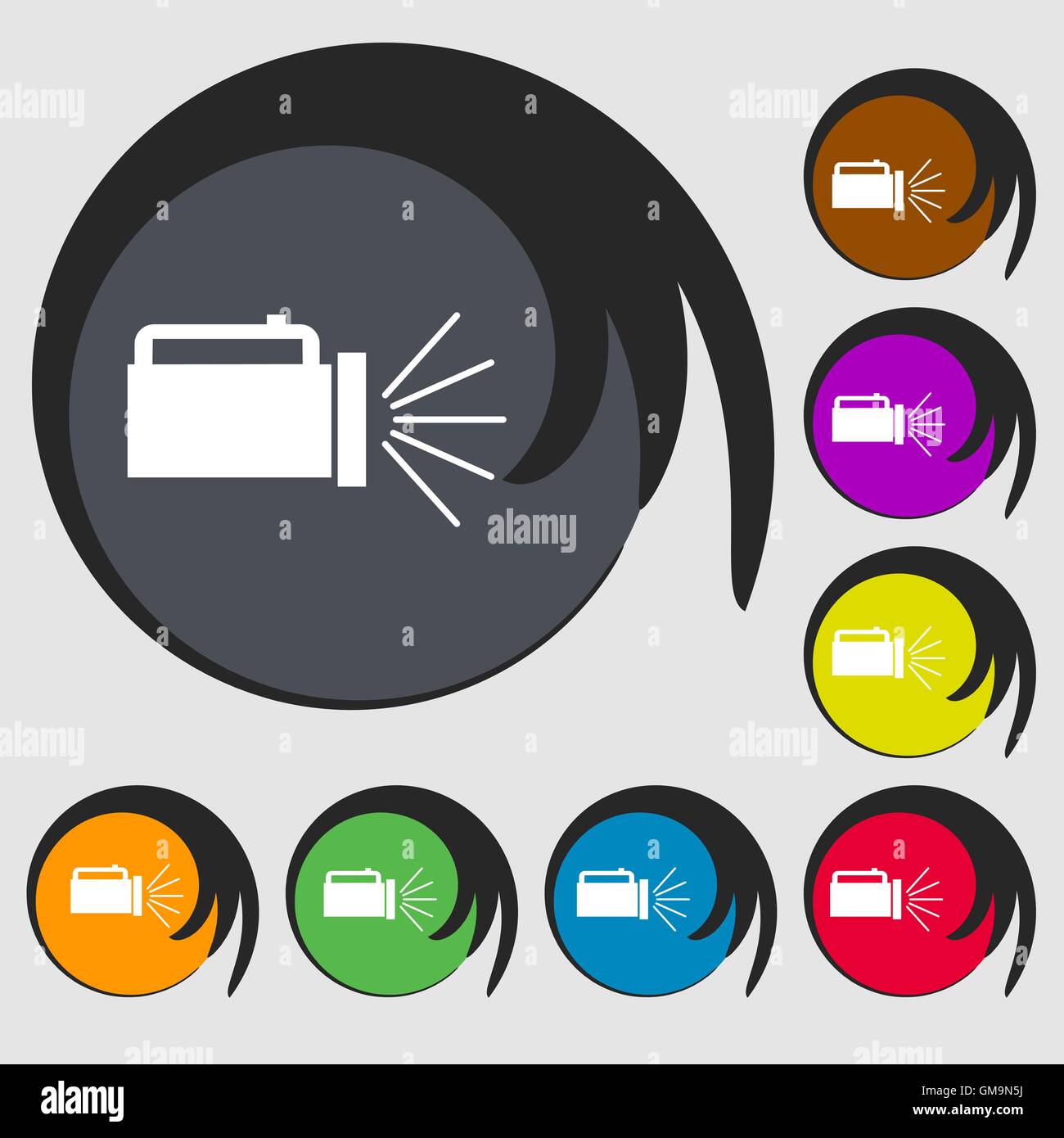 flashlight icon sign. Symbols on eight colored buttons. Vector Stock ...