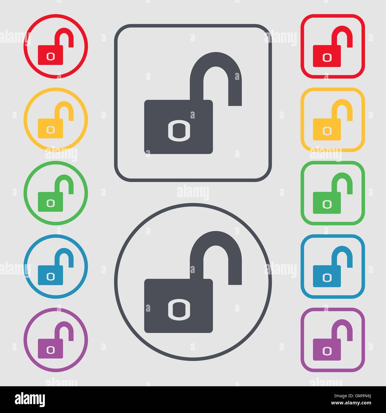 Lock sign icon. Locker symbol. Symbols on the Round and square buttons ...