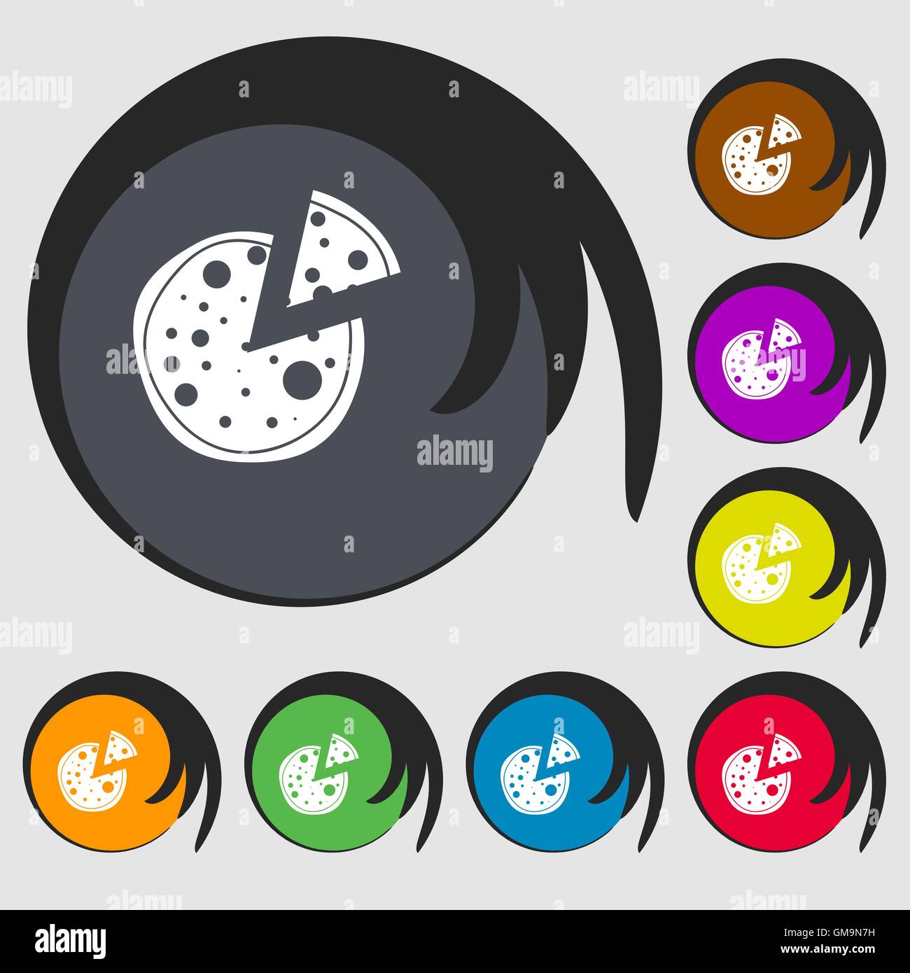 Pizza Icon. Symbols on eight colored buttons. Vector Stock Vector Image ...