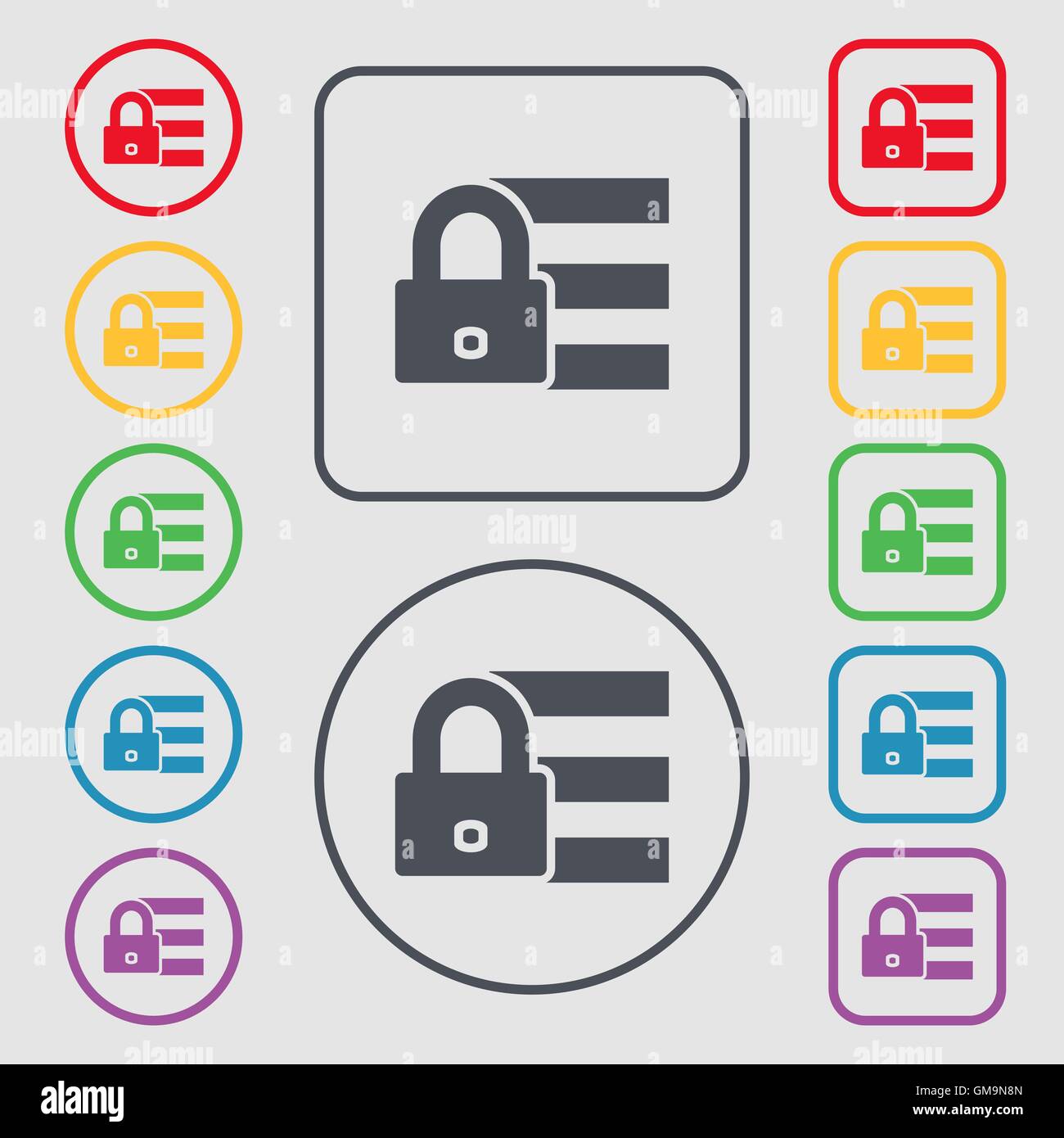 Lock, login icon sign. Symbols on the Round and square buttons with ...