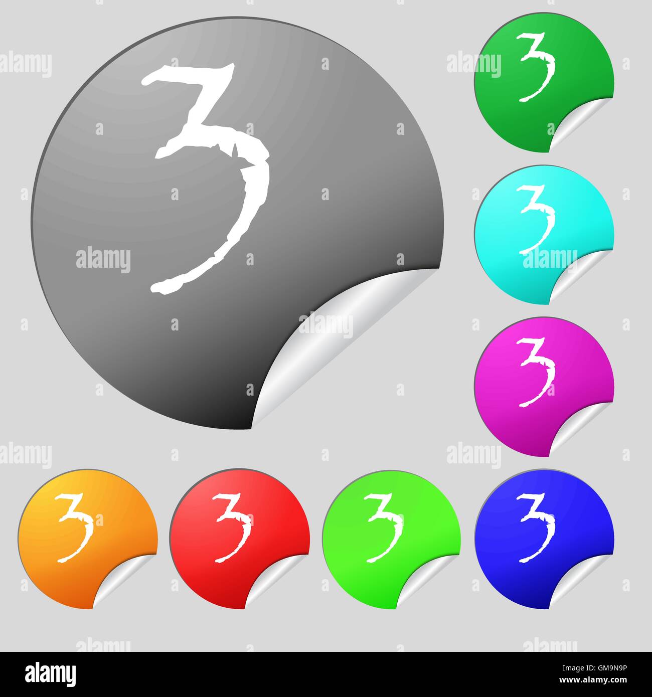 Third place award sign. Winner symbol. Step three. Set of eight multi ...