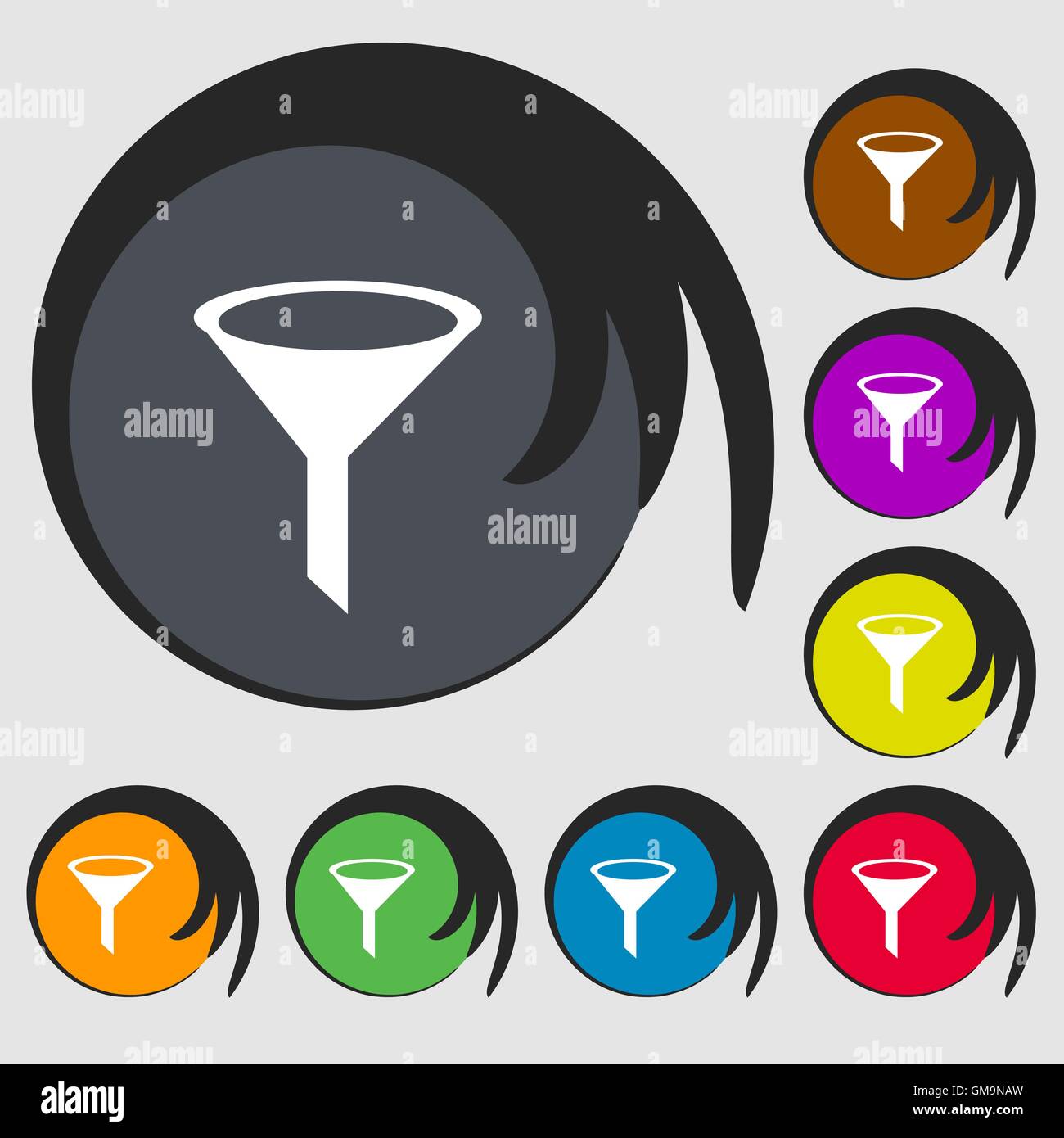 Funnel icon sign. Symbols on eight colored buttons. Vector Stock Vector ...