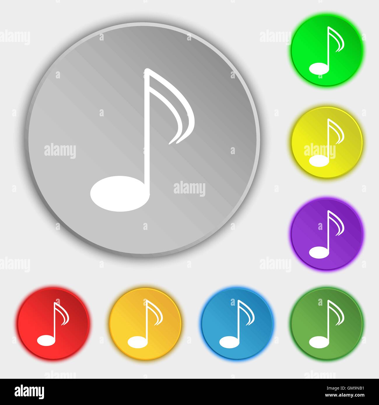 Music note sign icon. Musical symbol. Symbols on eight flat buttons ...