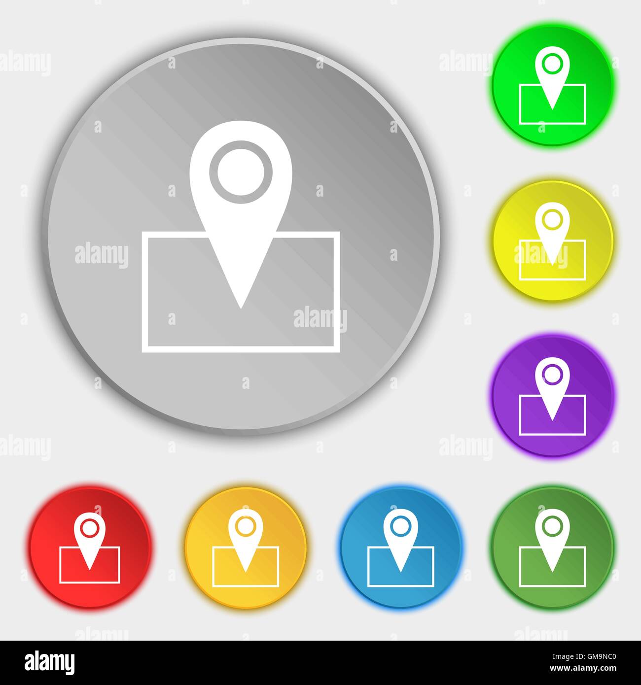 Map pointer icon sign. Symbols on eight flat buttons. Vector Stock ...