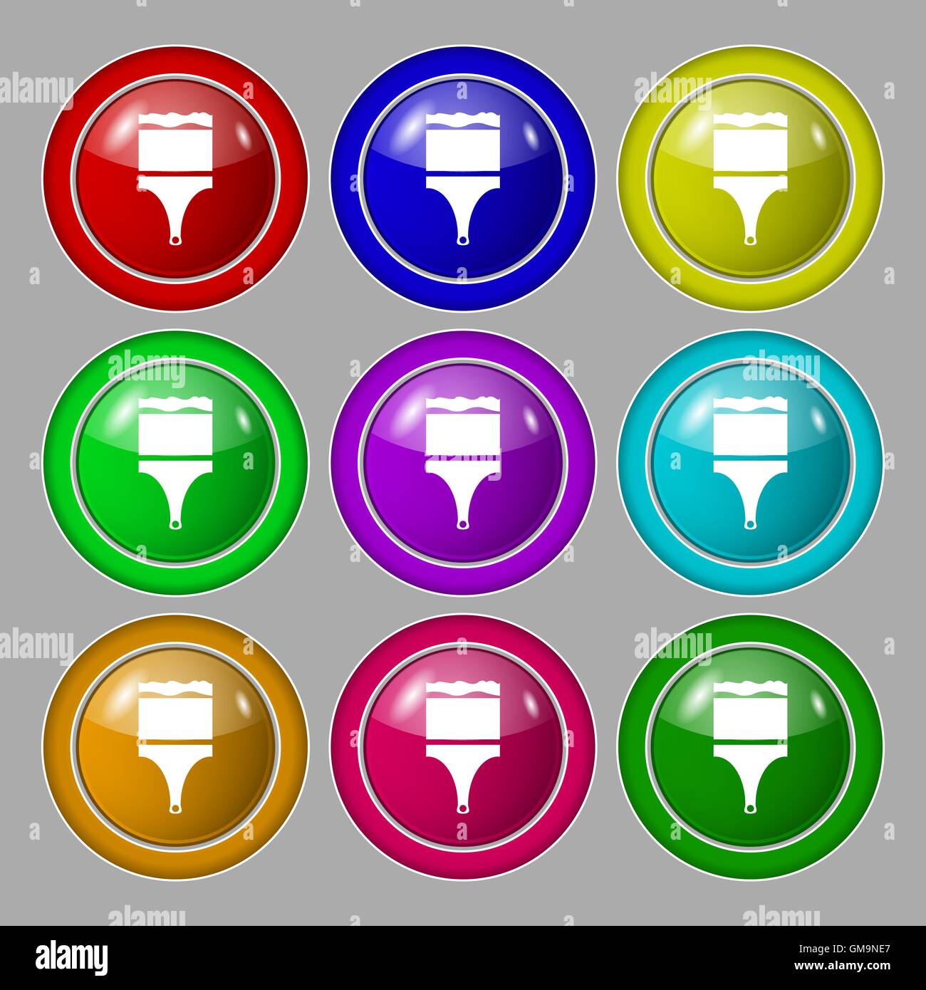 Paint brush sign icon. Artist symbol. Symbol on nine round colourful ...