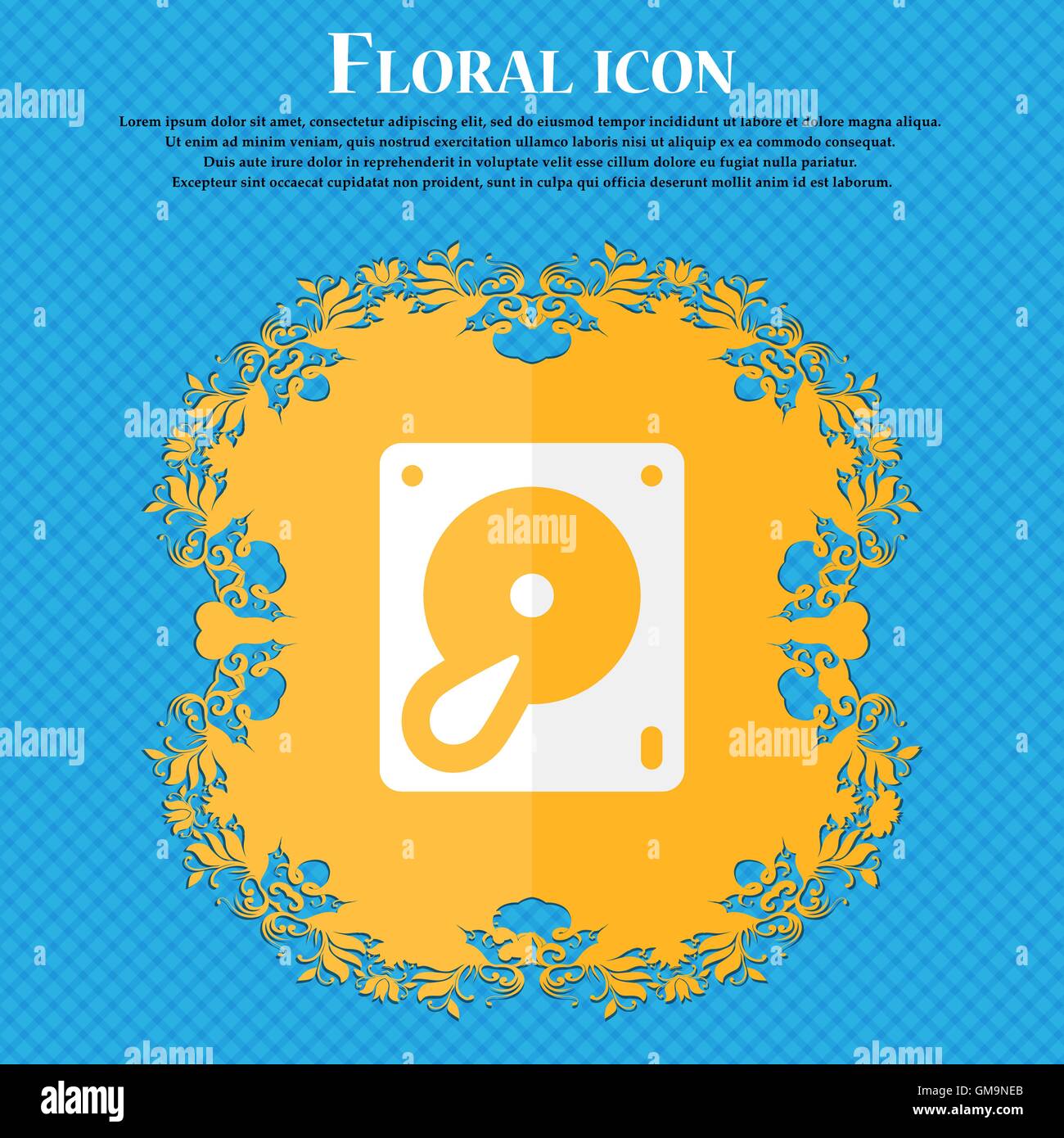 Hard disk and database . Floral flat design on a blue abstract ...