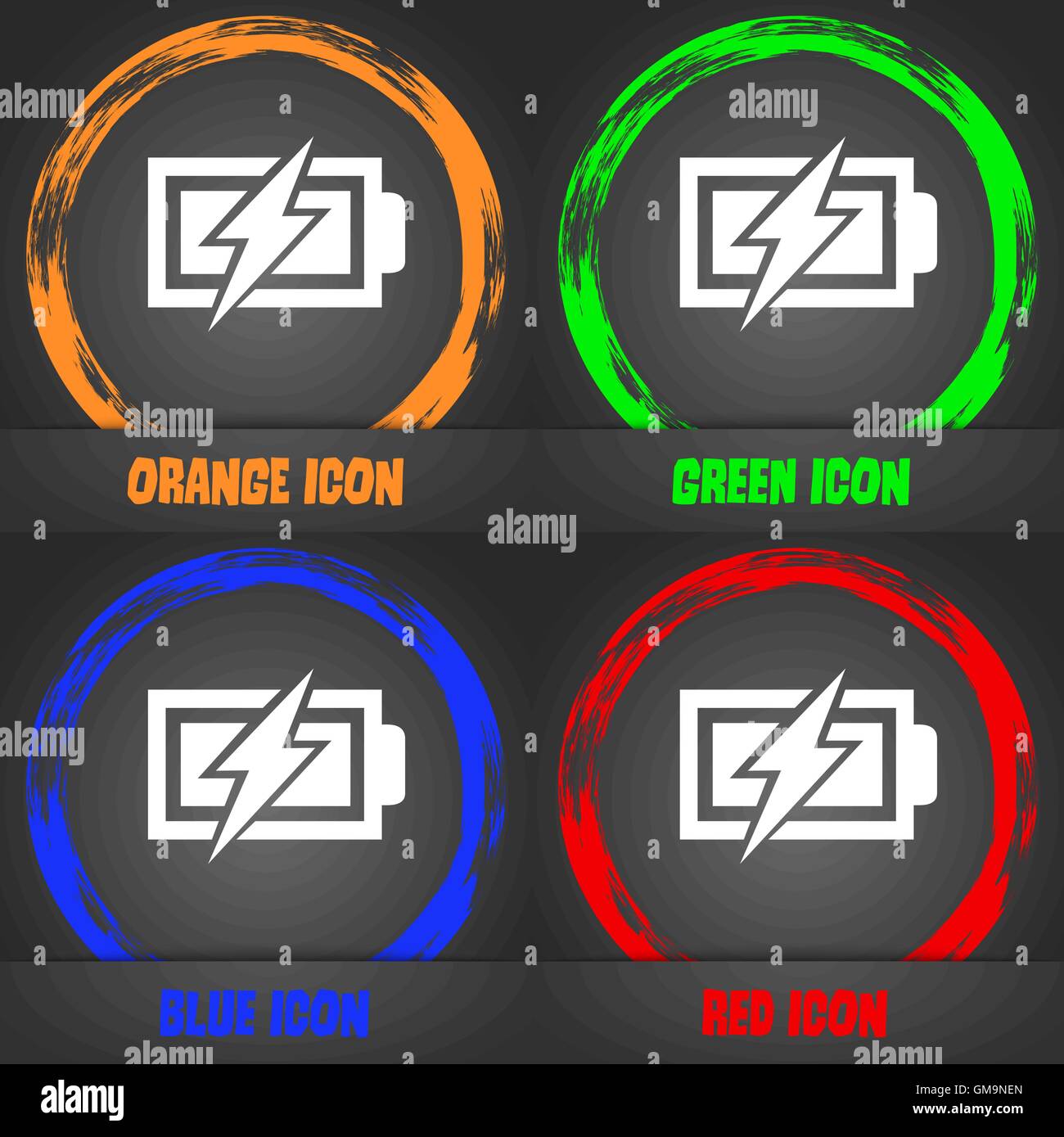 Battery charging sign icon. Lightning symbol. Fashionable modern style ...