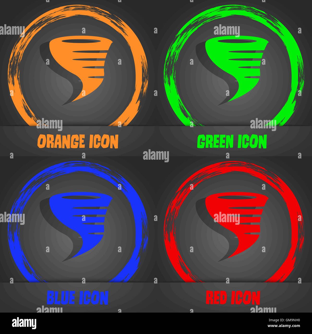 Tornado icon. Fashionable modern style. In the orange, green, blue, red ...