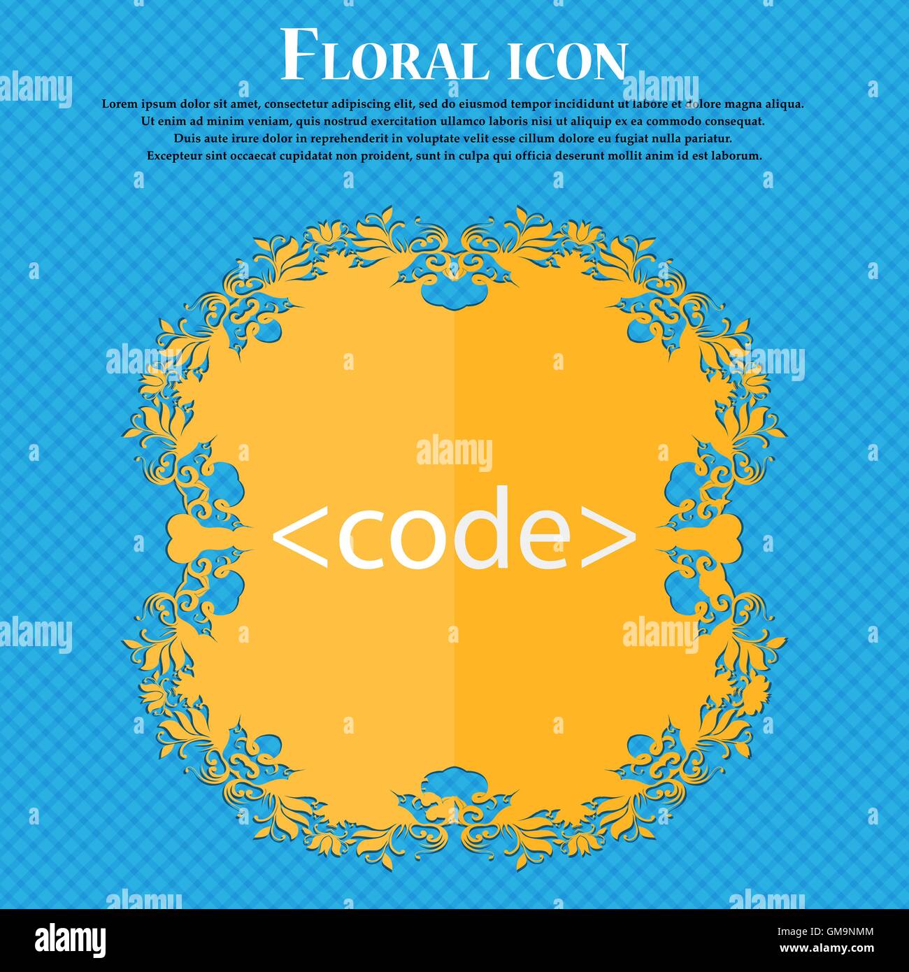 Code Sign Icon Programming Language Symbol Floral Flat Design On A Blue Abstract Background