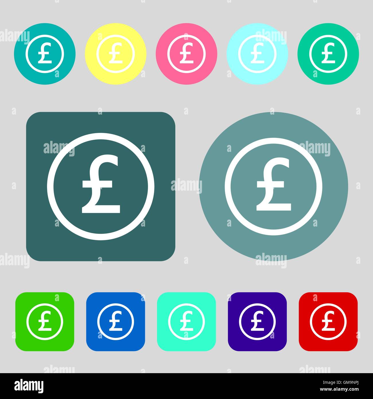 Pound sterling icon sign. 12 colored buttons. Flat design. Vector Stock ...