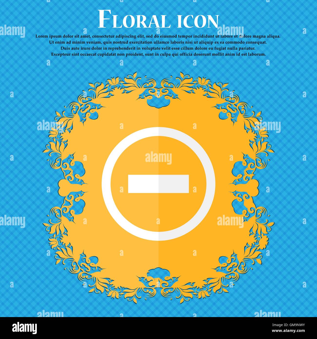 Minus sign icon. Negative symbol. Zoom out. Floral flat design on a ...