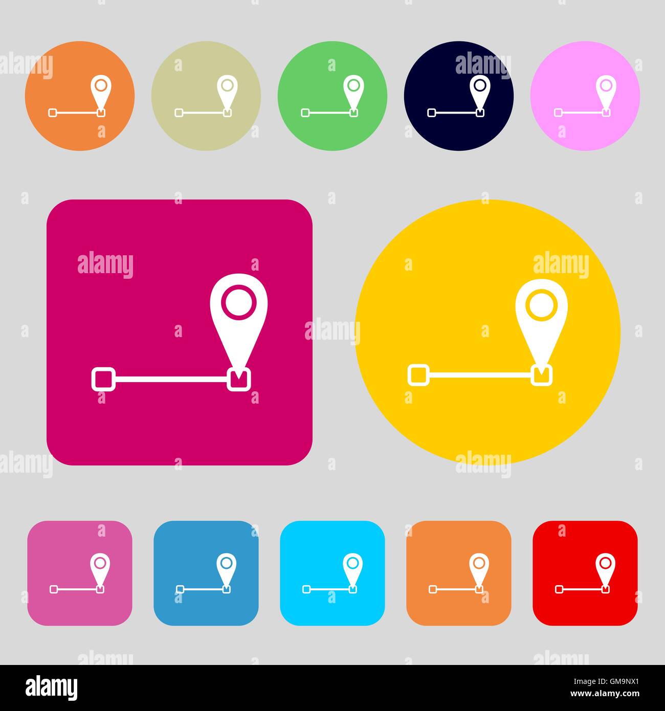 Map pointer icon sign. 12 colored buttons. Flat design. Vector Stock ...