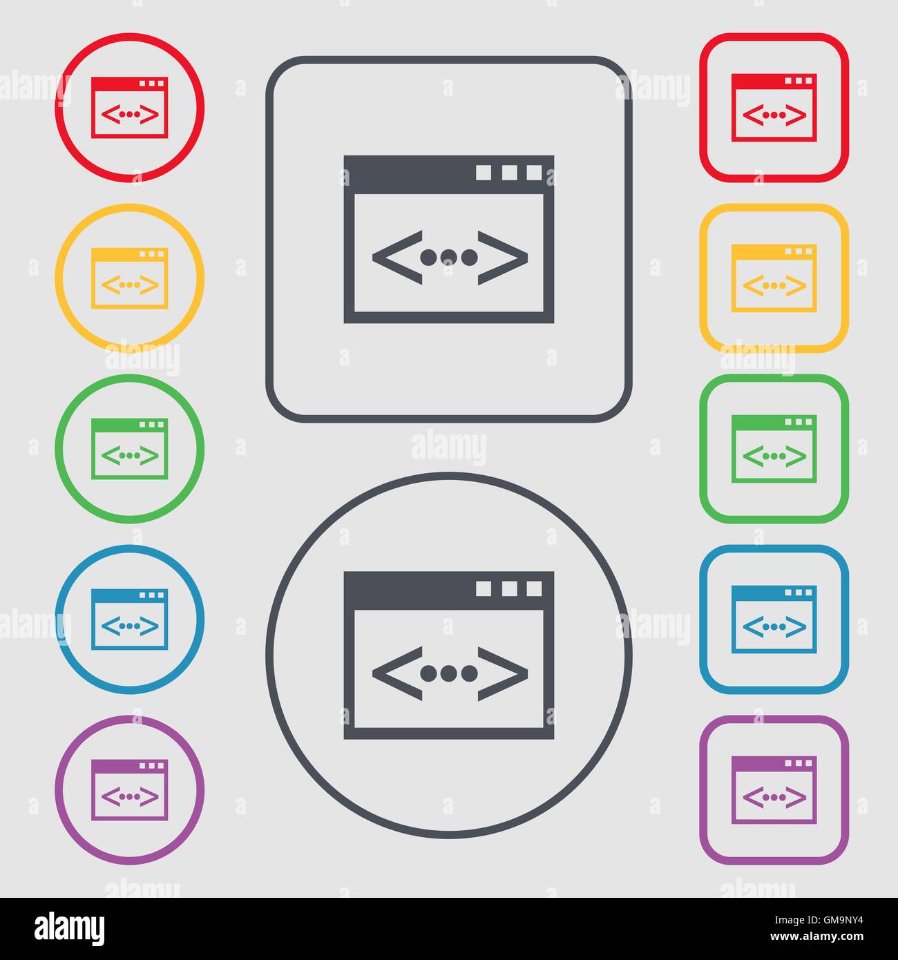 Code Sign Icon Programmer Symbol Symbols On The Round And Square Buttons With Frame Vector 