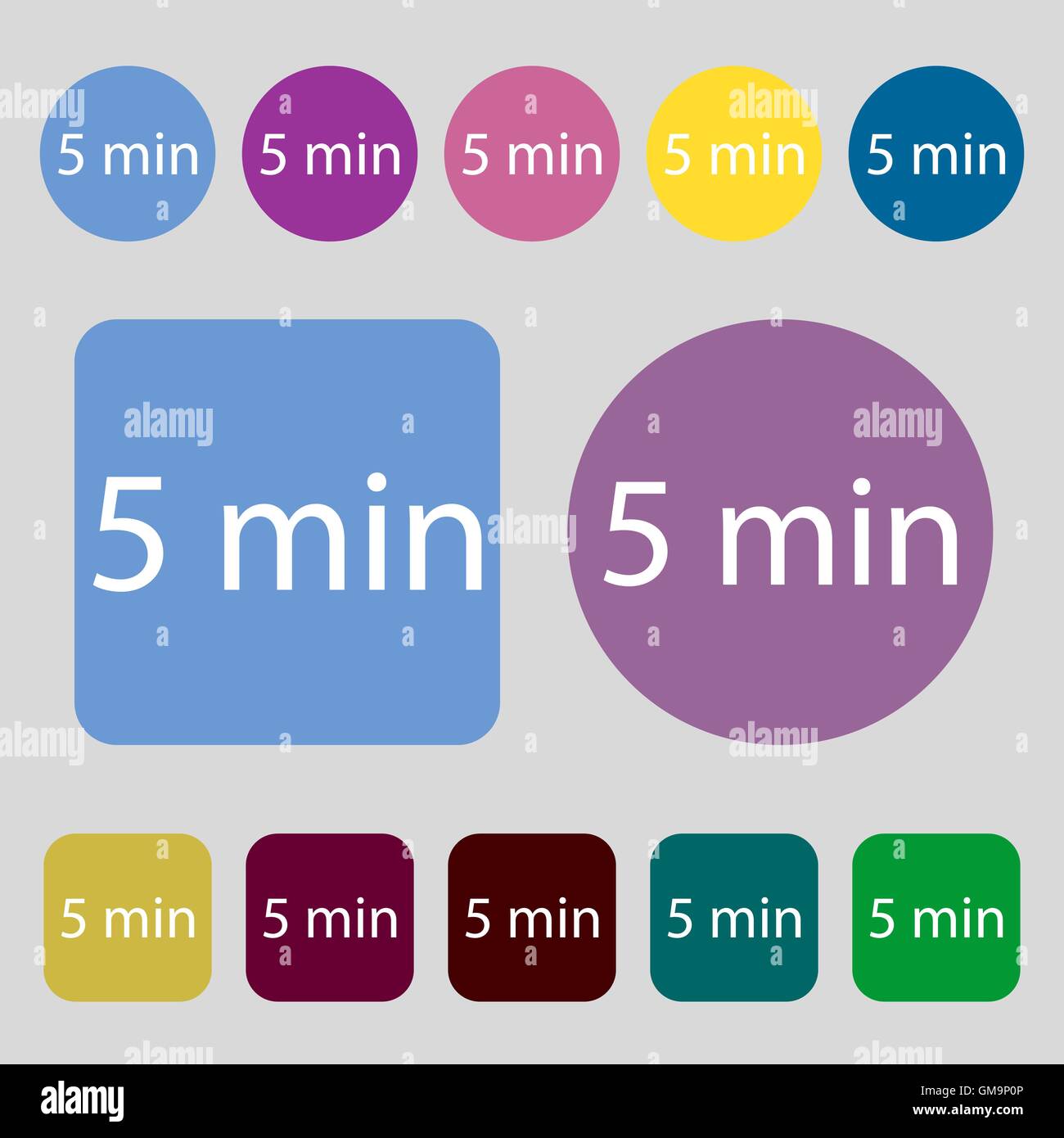 Five minutes sign icon. 12 colored buttons. Flat design. Vector Stock ...