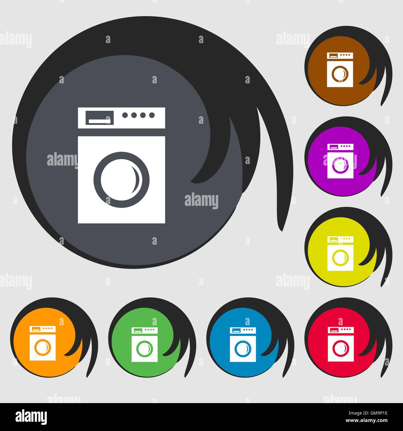 washing machine icon sign. Symbols on eight colored buttons. Vector ...