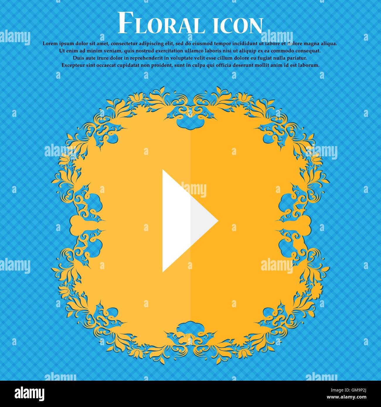 play button . Floral flat design on a blue abstract background with ...