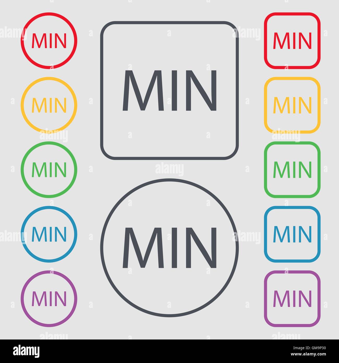 minimum sign icon. Symbols on the Round and square buttons with frame ...