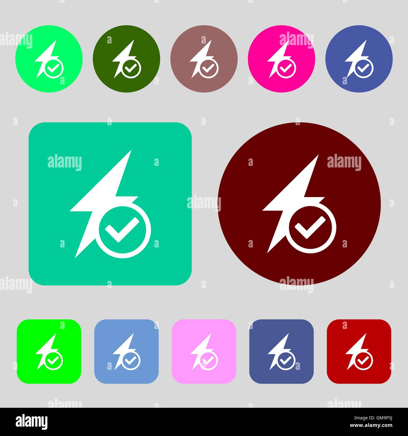 Photo flash icon sign. 12 colored buttons. Flat design. Vector Stock ...