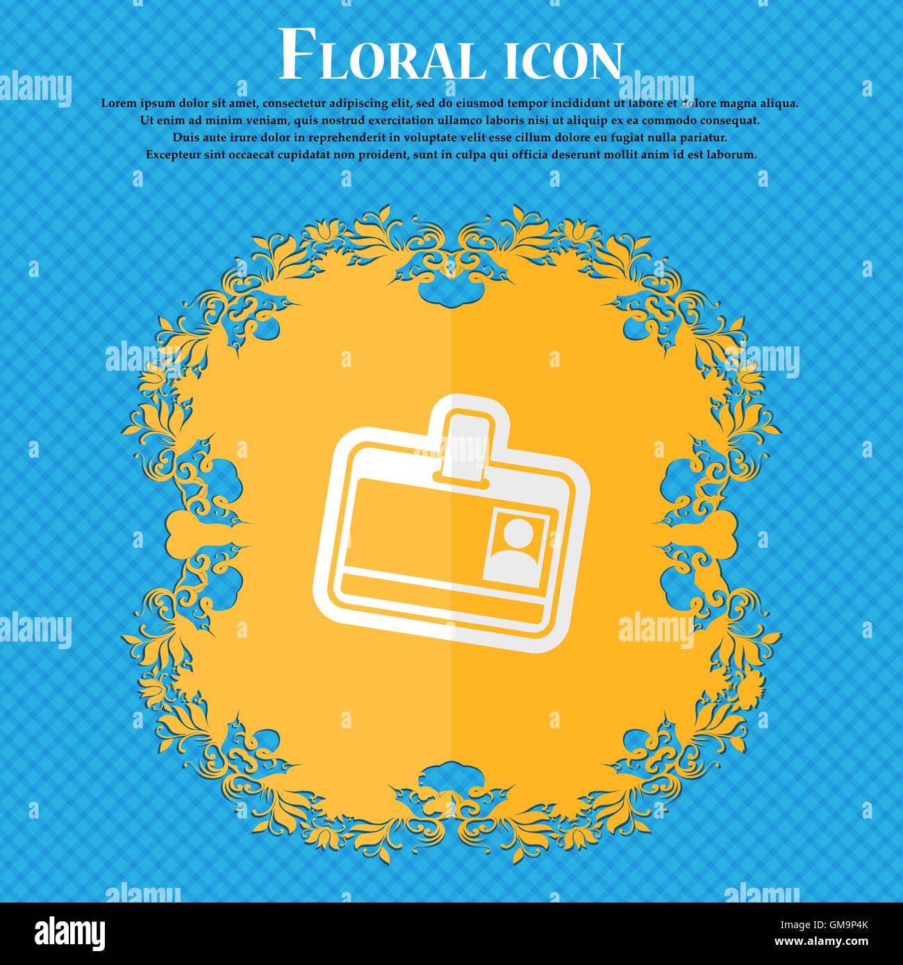 Id card. Floral flat design on a blue abstract background with place ...