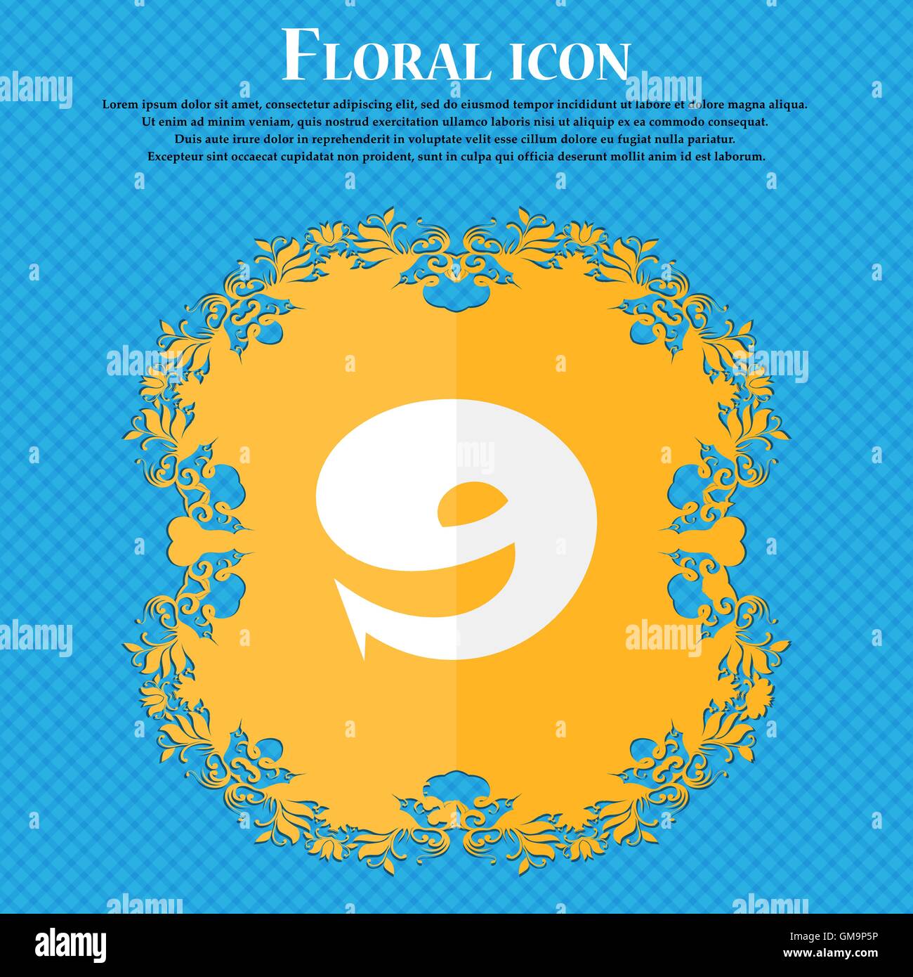 number Nine icon sign. Floral flat design on a blue abstract background ...