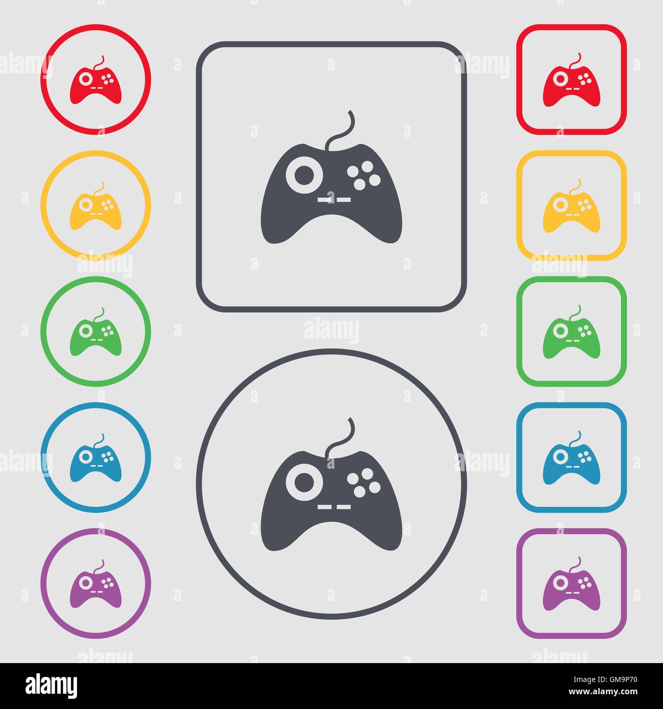 Joystick sign icon. Video game symbol. Symbols on the Round and square ...