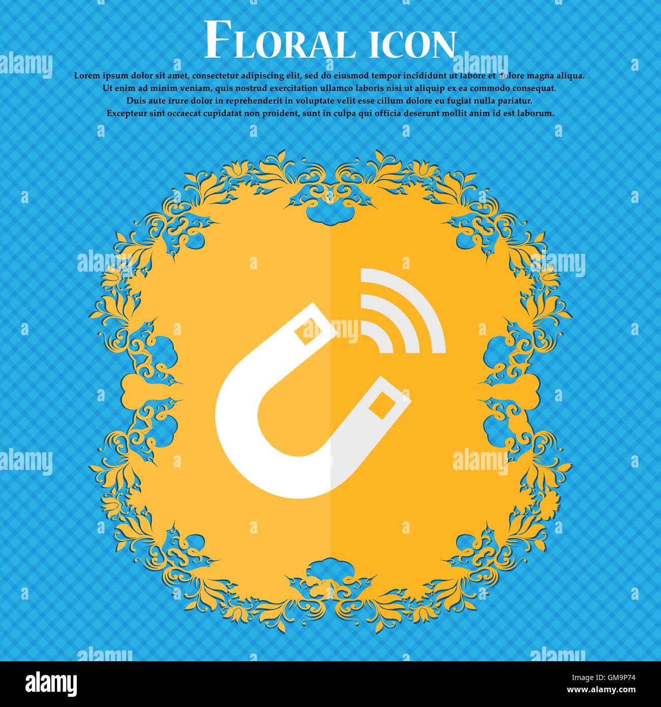 Magnet. Floral flat design on a blue abstract background with place for ...