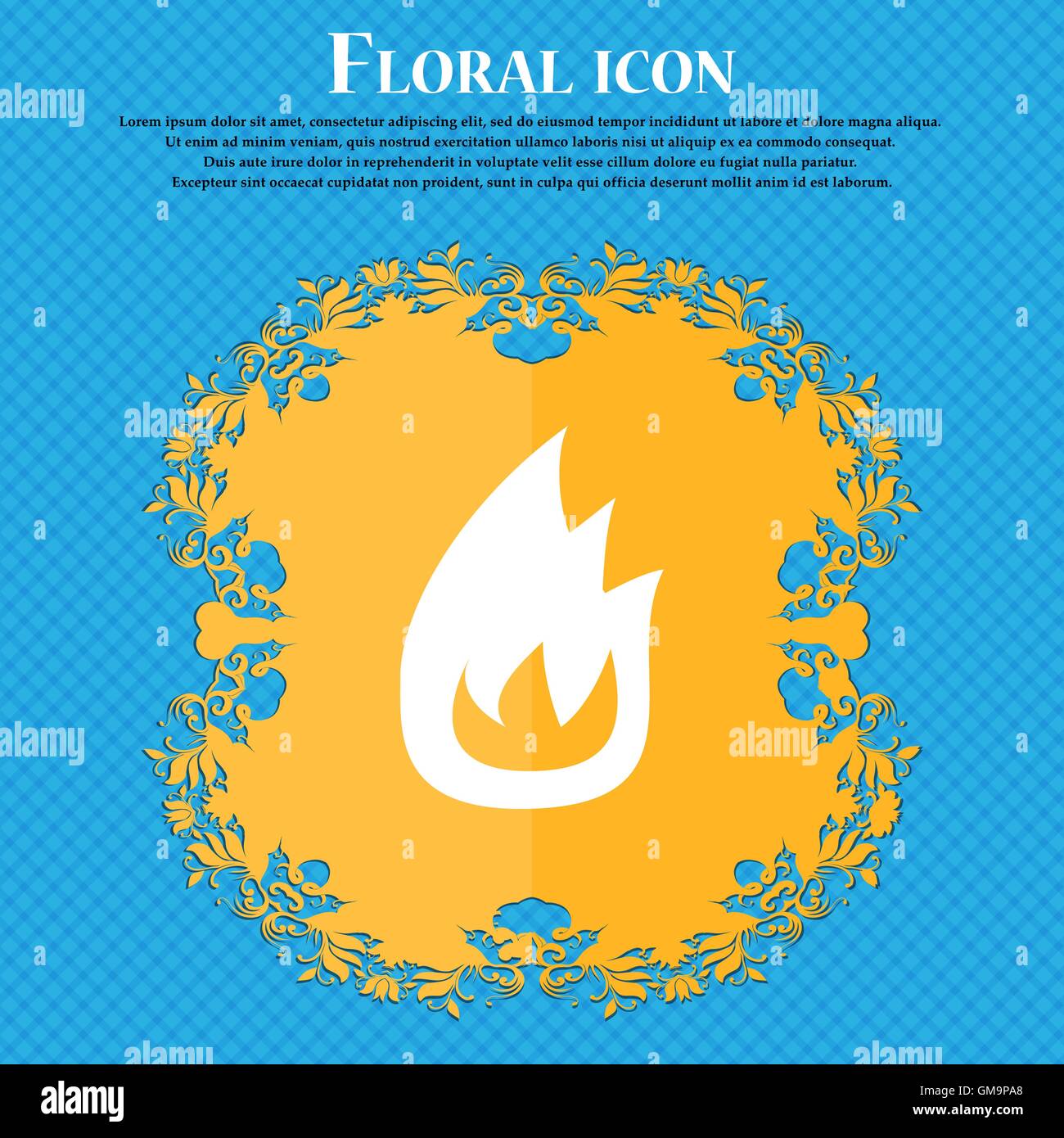 Fire flame . Floral flat design on a blue abstract background with ...
