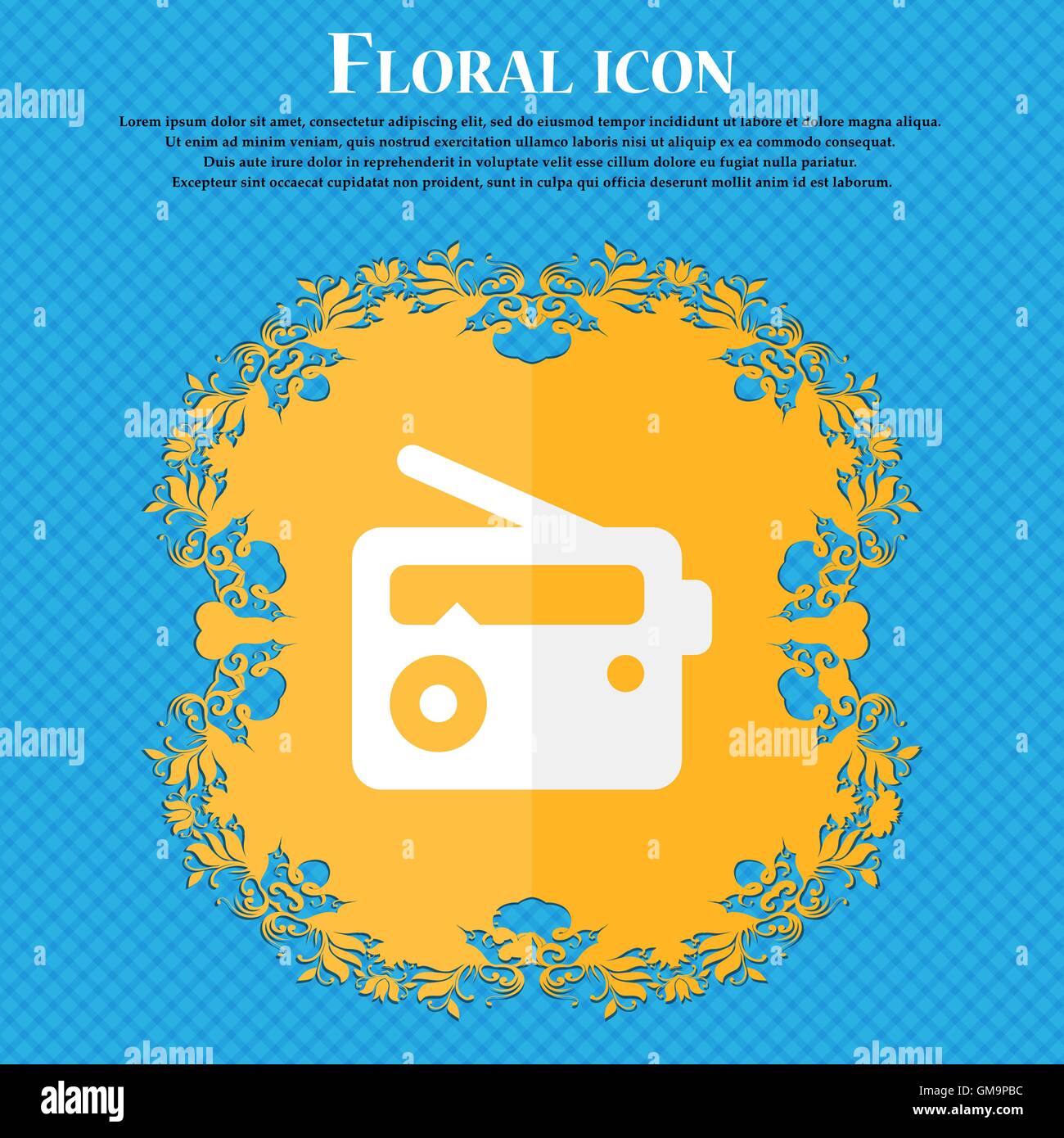 Retro Radio . Floral flat design on a blue abstract background with ...