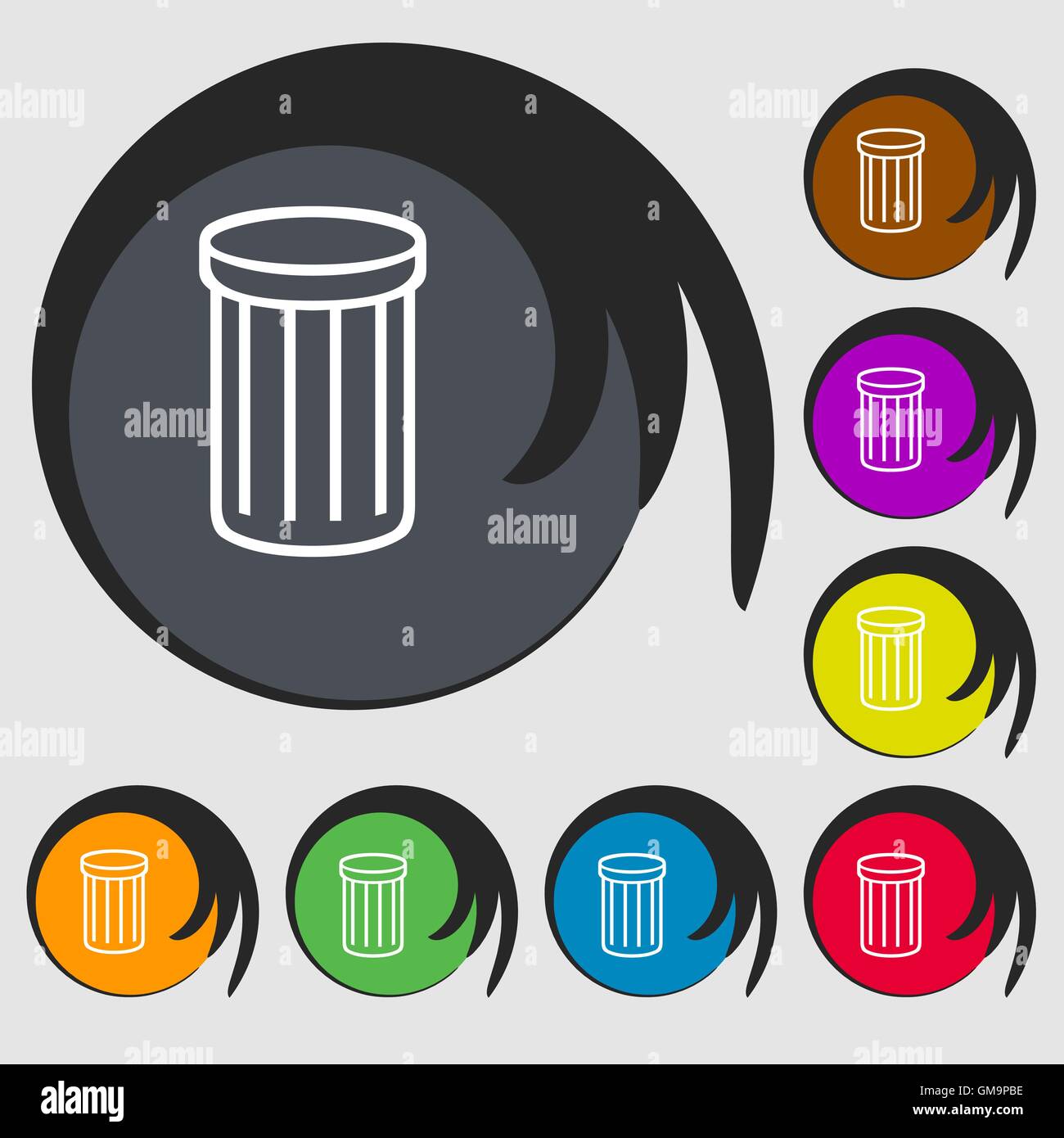 Recycle bin sign icon. Symbol. Symbols on eight colored buttons. Vector ...
