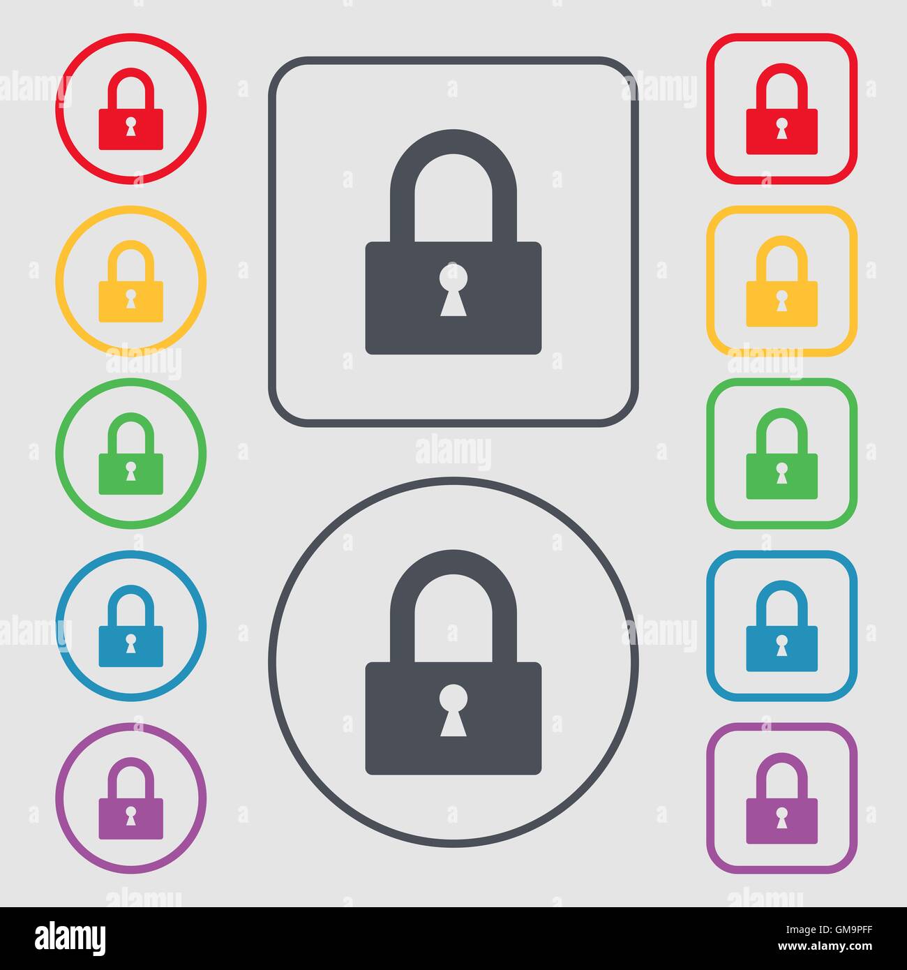 Lock sign icon. Locker symbol. Symbols on the Round and square buttons ...