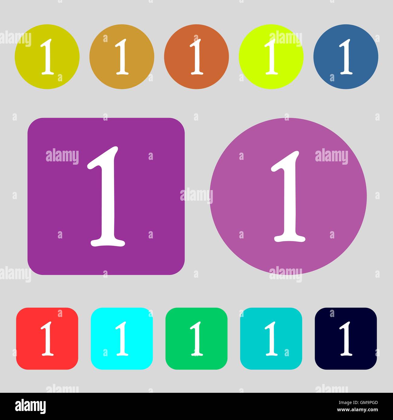 First place award sign. Winner symbol. Step one. 12 colored buttons ...