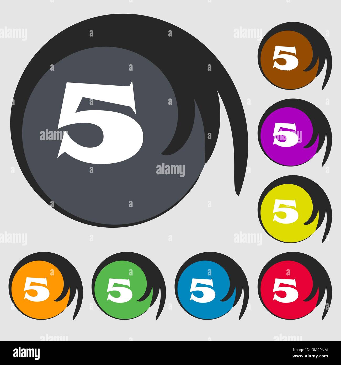 number five icon sign. Symbols on eight colored buttons. Vector Stock ...