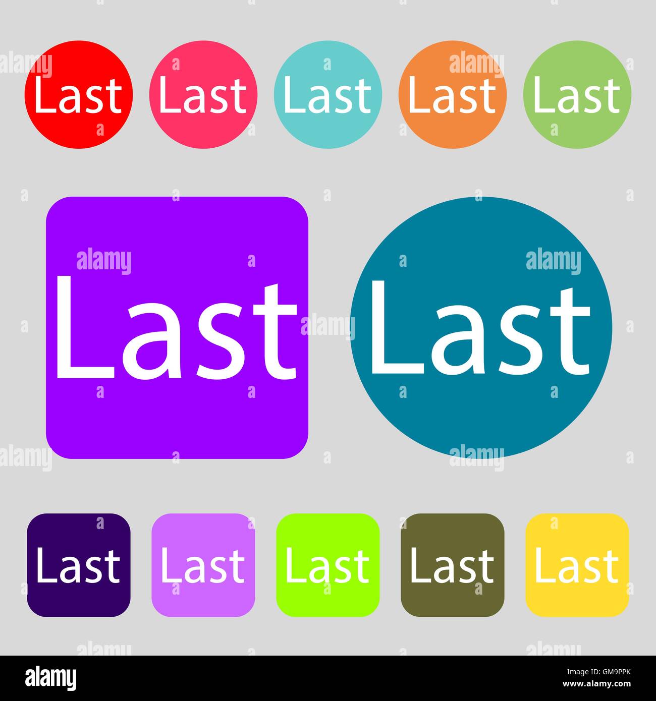 Last sign icon. Navigation symbol. 12 colored buttons. Flat design ...