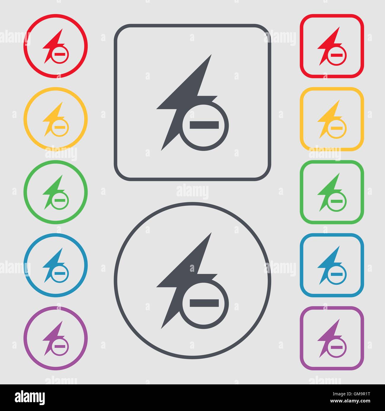 Photo flash icon sign. Symbols on the Round and square buttons with ...