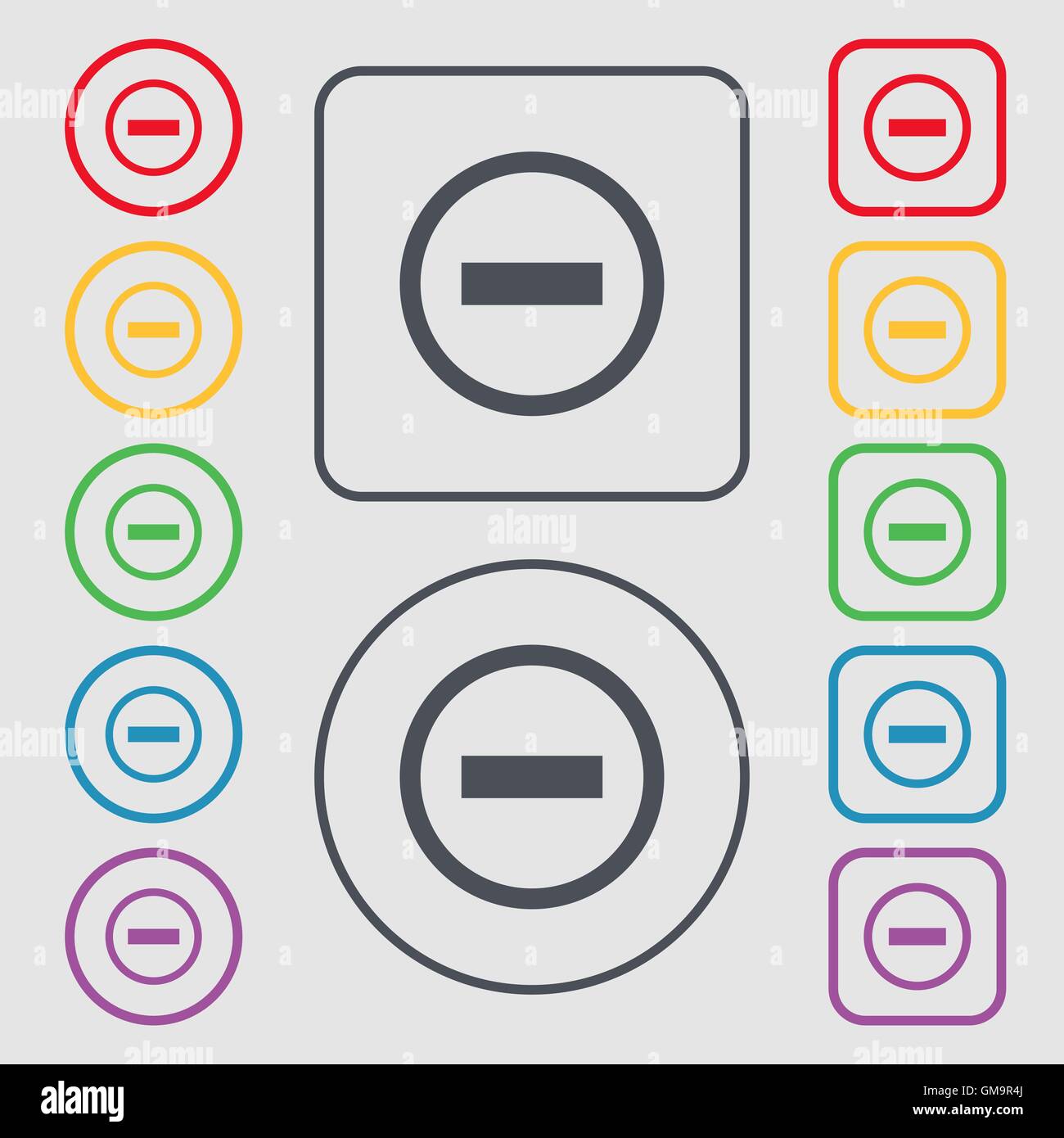 Minus sign icon. Negative symbol. Zoom out. Symbols on the Round and ...