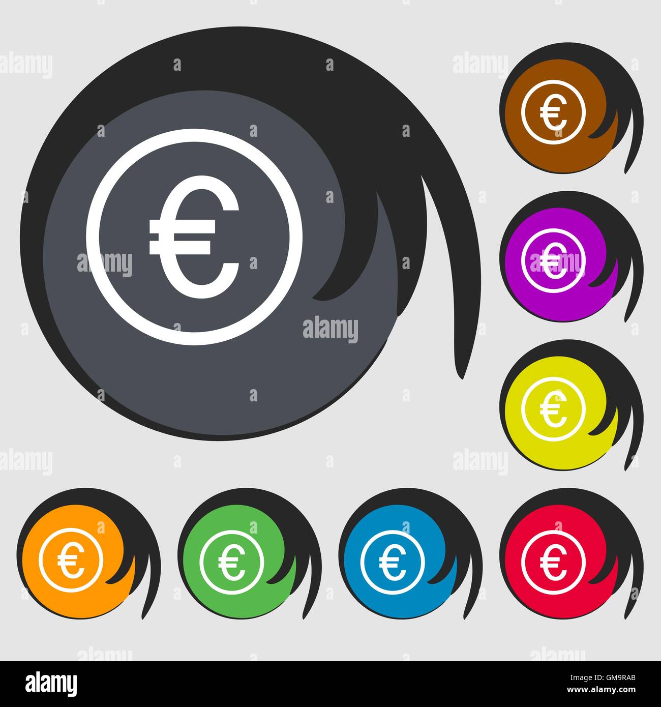 Euro icon sign. Symbols on eight colored buttons. Vector Stock Vector ...