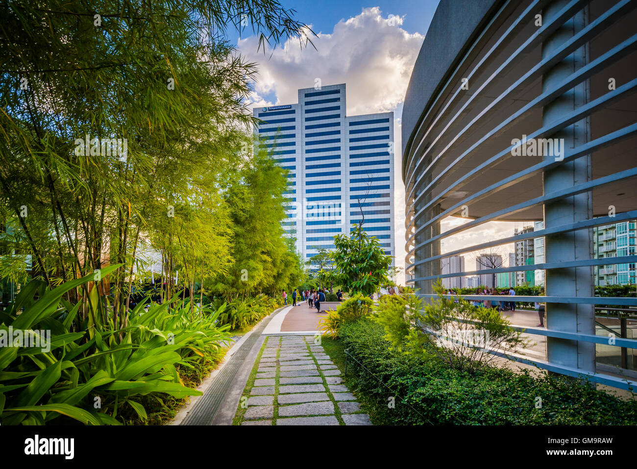 Walkway and skyscraper at Bonifacio Global City, in Taguig, Metro ...