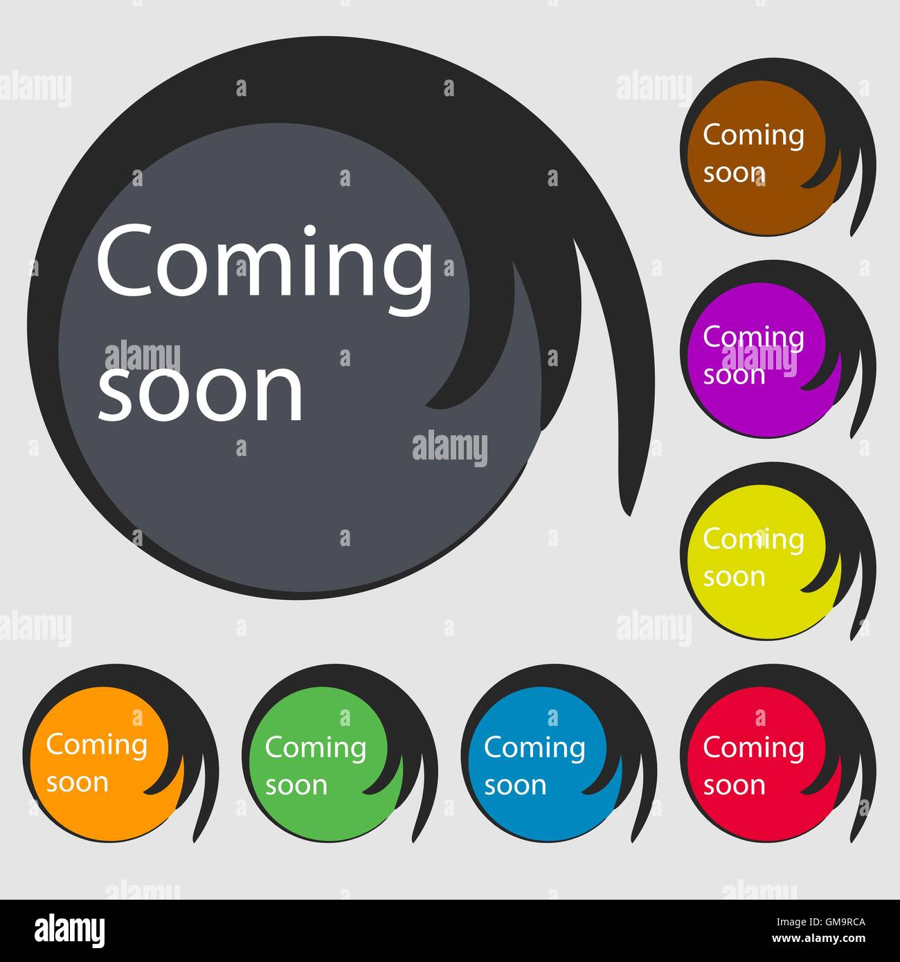 Coming soon sign icon. Promotion announcement symbol. Symbols on eight ...