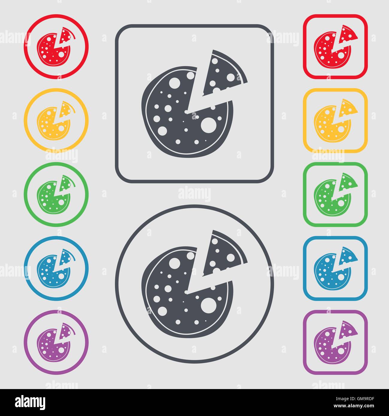 Pizza Icon. Symbols on the Round and square buttons with frame. Vector ...