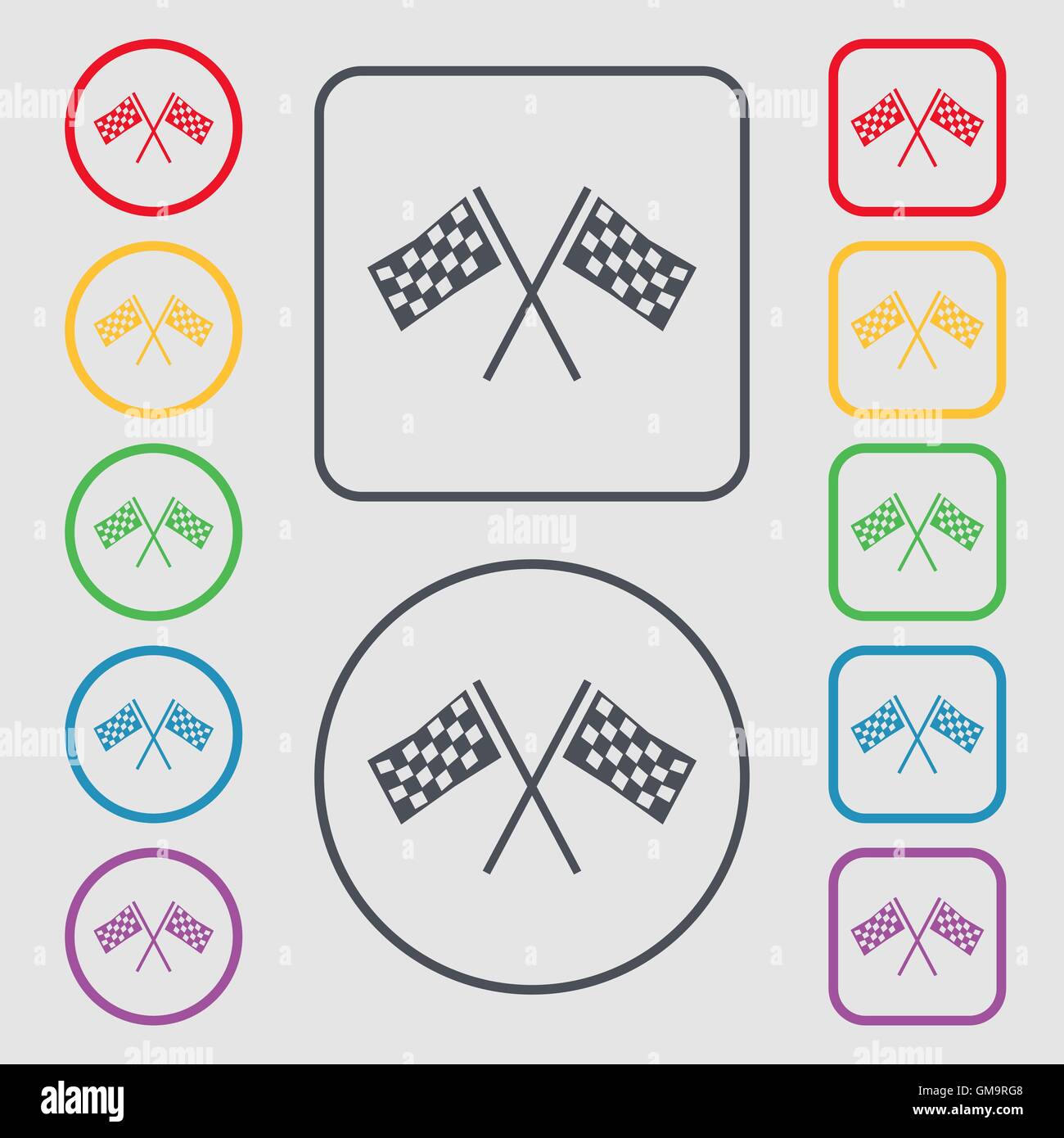 Race Flag Finish icon sign. Symbols on the Round and square buttons ...