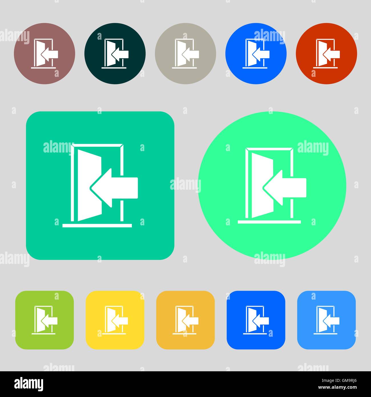 Door, Enter or exit icon sign. 12 colored buttons. Flat design. Vector ...