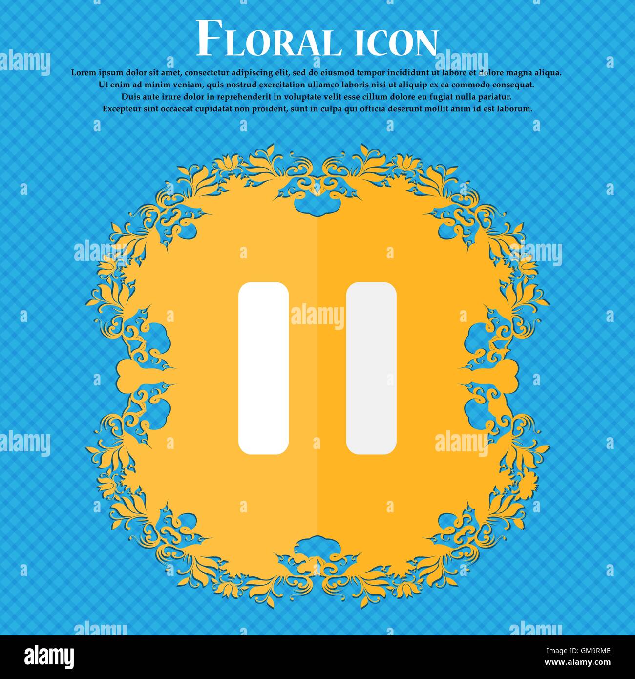 pause . Floral flat design on a blue abstract background with place for ...