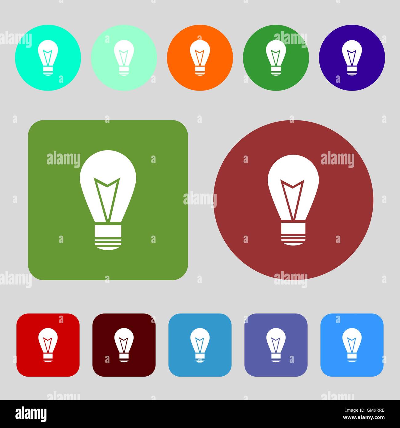 Light lamp sign icon. Idea symbol. Lightis on. 12 colored buttons. Flat ...